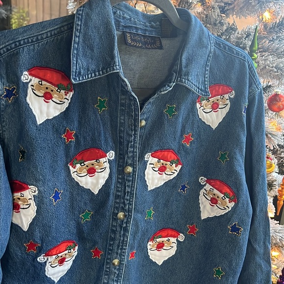 Life Style | Tops | Denim Santa Button Down Vintage | Poshmark